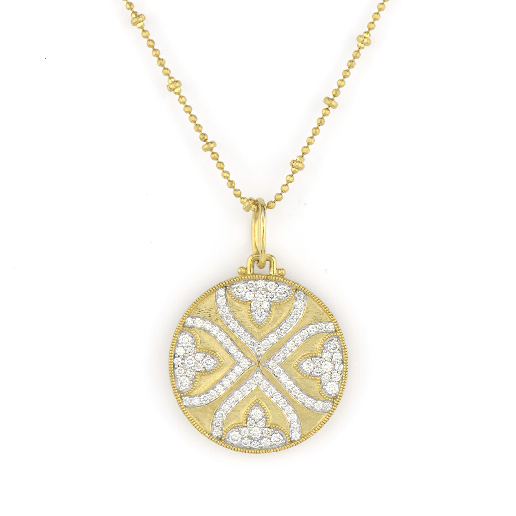 Large Moroccan Pave Quatrefoil Disc Pendant | JudeFrances