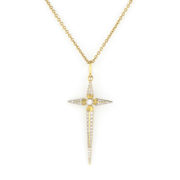 Petite Pave Diamond Dagger Pendant With Hanging Diamond Trillion ...
