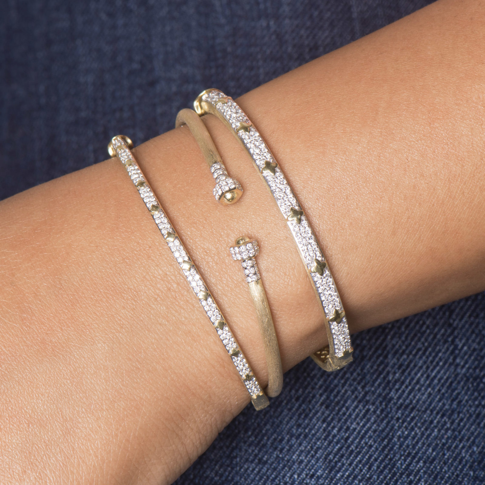 Narrow Moroccan Pave Quatrefoil Bangle | JudeFrances