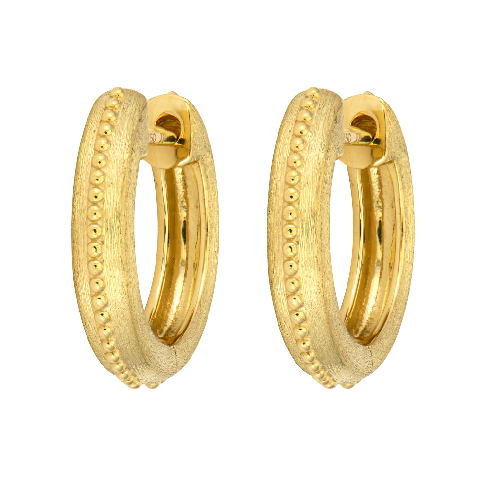 Plain Gold Hoop Earrings with Beaded Line Detail | JudeFrances